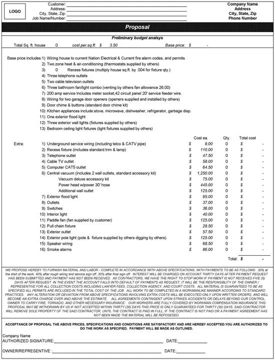 Electrical Take Off Sheet Sample